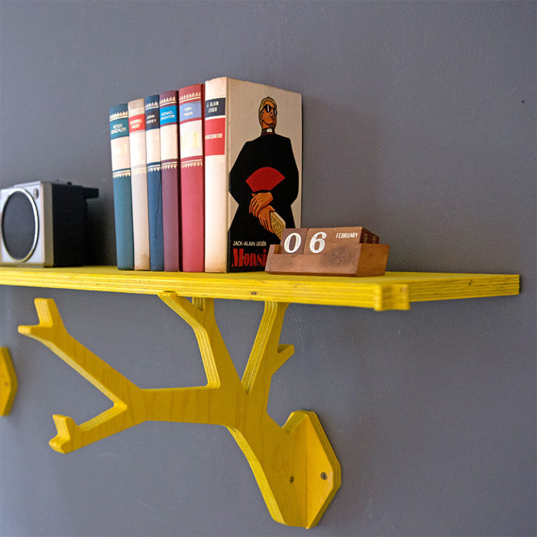 Small Wooden Wall Shelf with Tree Shape Pattern